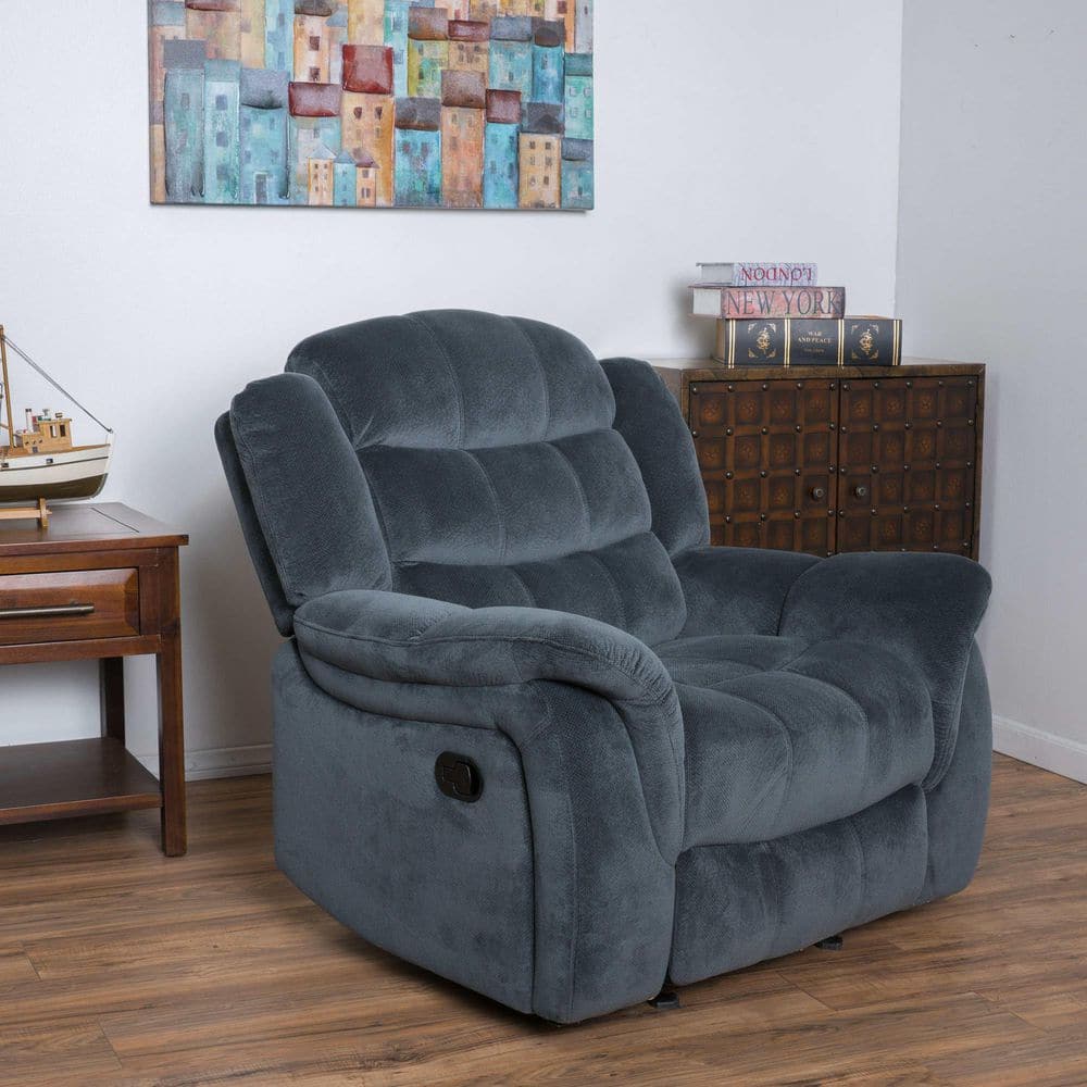 Polibi Steel Gray Plush Glider Recliner with Adjustable Backrest SL519 ...