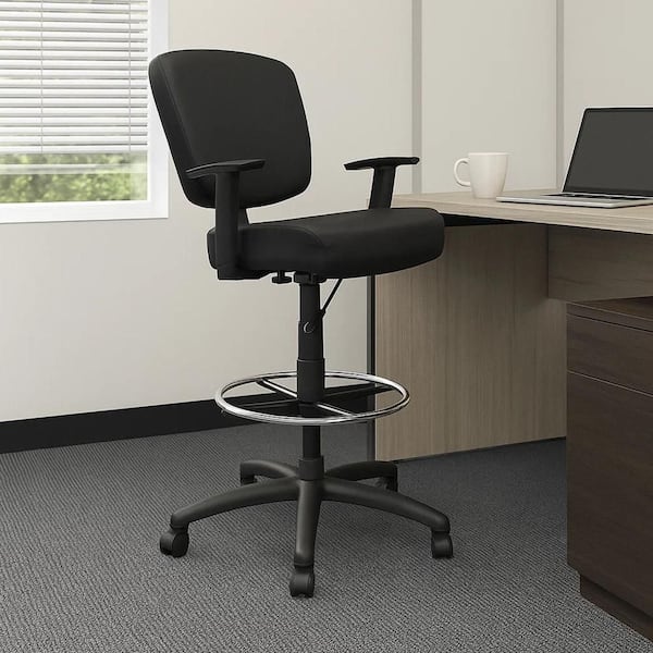 Benjara Hya Vinyl Footring Ergonomic Office Stool in Black and Chrome ...