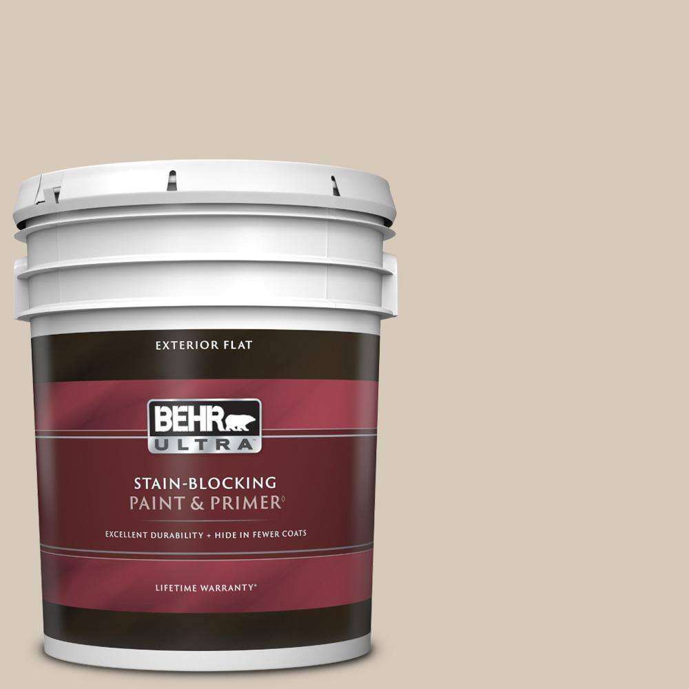 BEHR ULTRA 5 gal. #PPU5-12 Almond Wisp Flat Exterior Paint & Primer ...