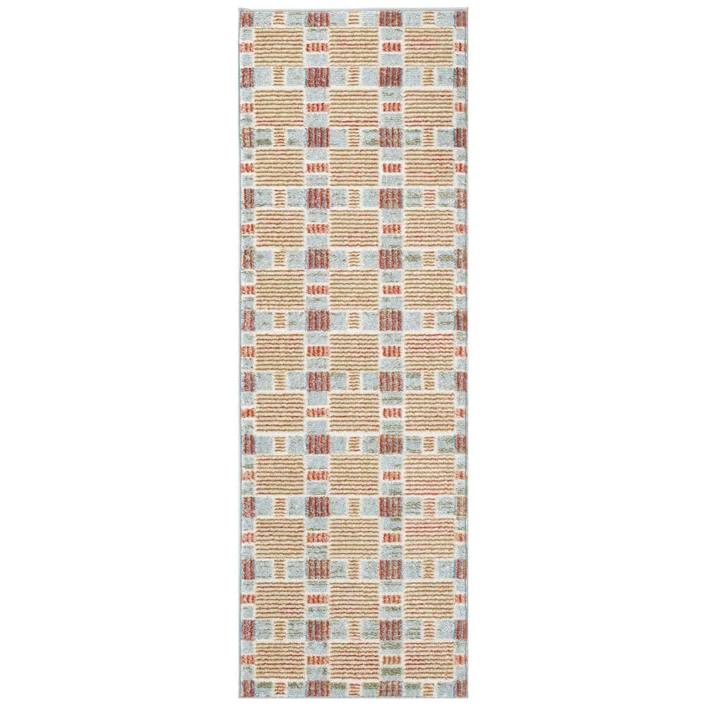 Nourison Nordic Rust Multicolor 2 ft. x 6 ft. Geometric Contemporary ...