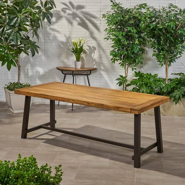 Bowman Outdoor Eight Seater Dining Table Teak Rustic Metal