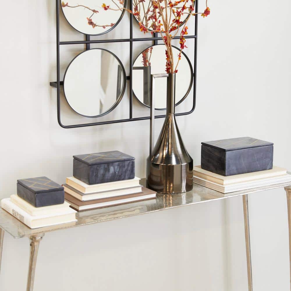 Litton Lane Rectangle Marble Box with Gold Linear Lines (Set of 3 ...