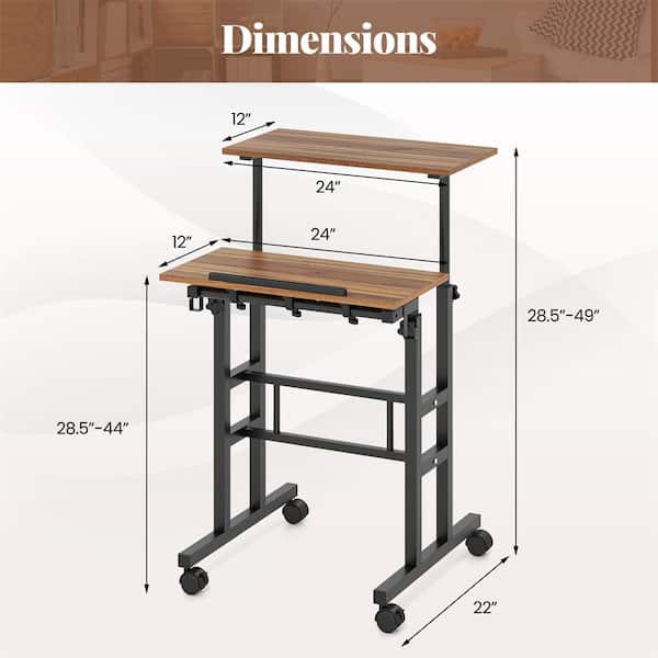 Rolling Computer Table Solid Wood Mobile Folding Standing Desk - Height ...