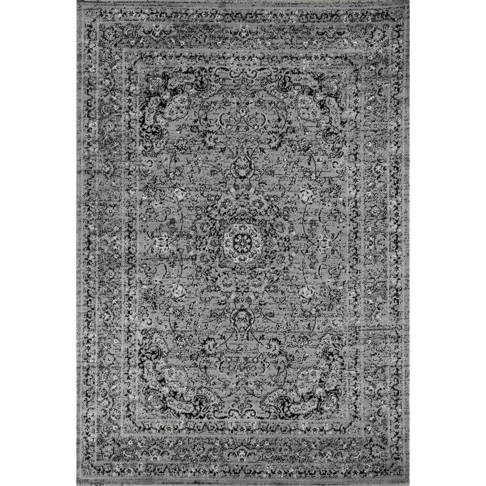 Victoria Collection Grey 8x10 Oriental Medallion Floral Polypropylene ...