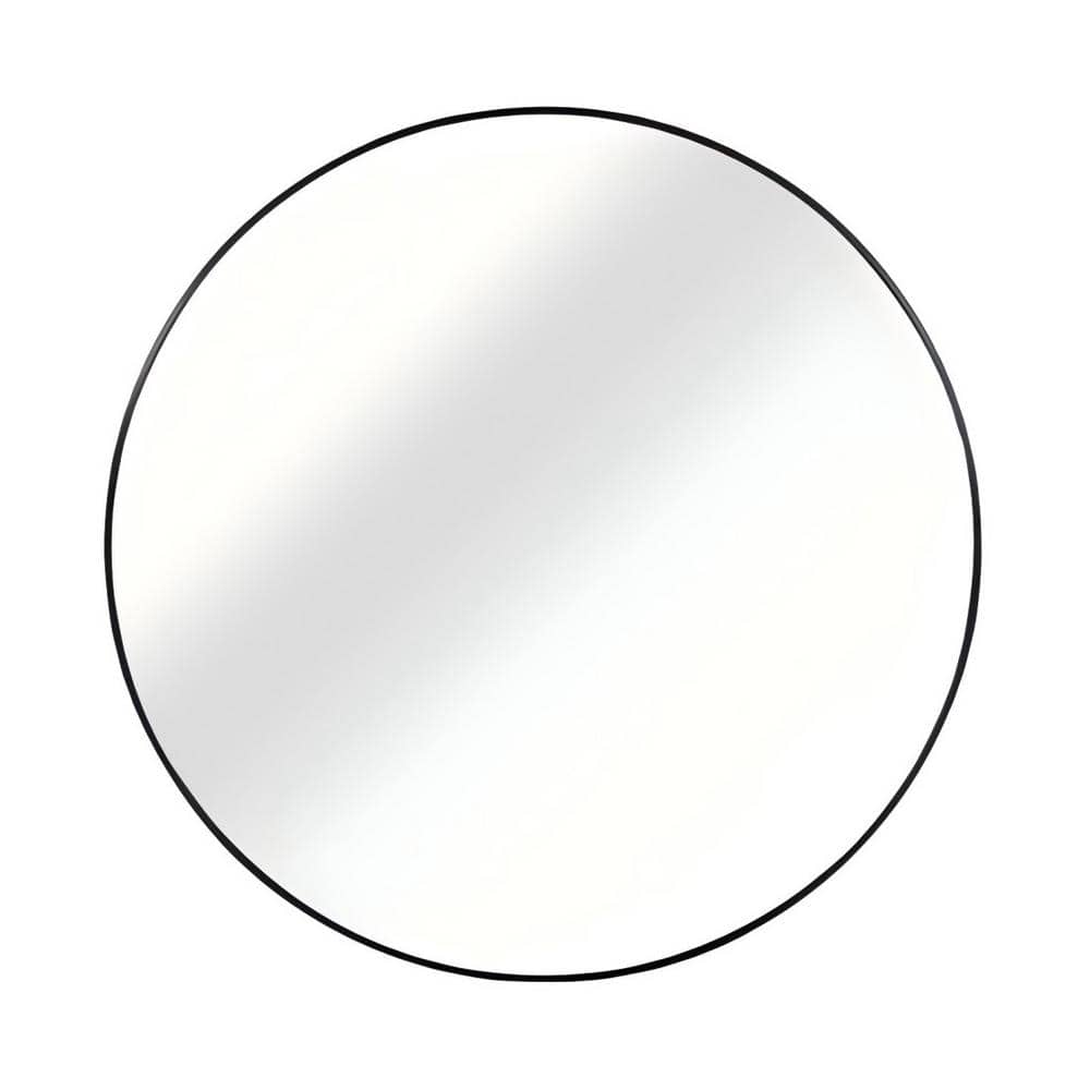 Jeedeson Black 24 in. W x 24 in. H Round Fiberglass Framed Mirror HD59 ...