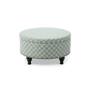 Multi-Colored Round Storage Ottoman with Nailhead Vintage Script 91023-63