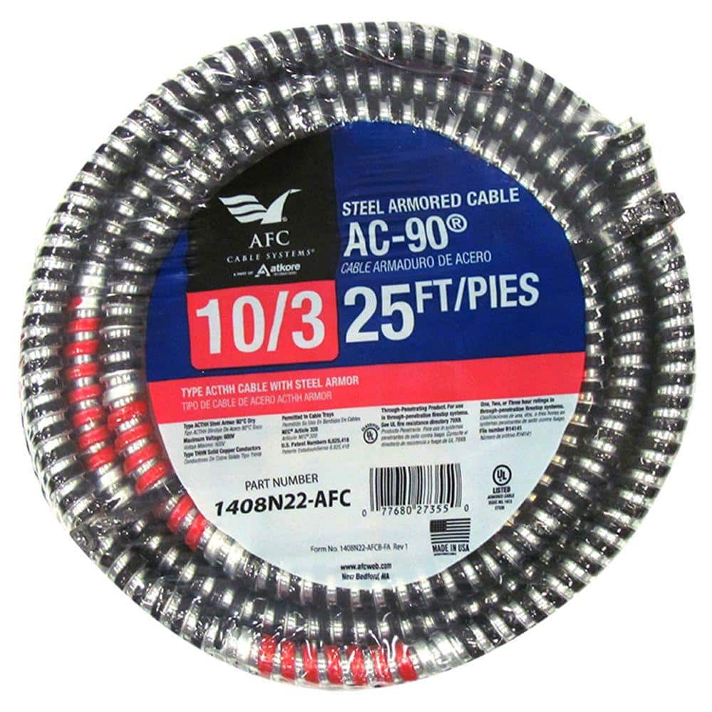 AFC Cable Systems 10/3 x 25 ft. BX/AC-90 Armored Electrical Cable ... AFC Cable Systems 10/3 x 25 ft. BX/AC-90 Armored Electrical Cable ...