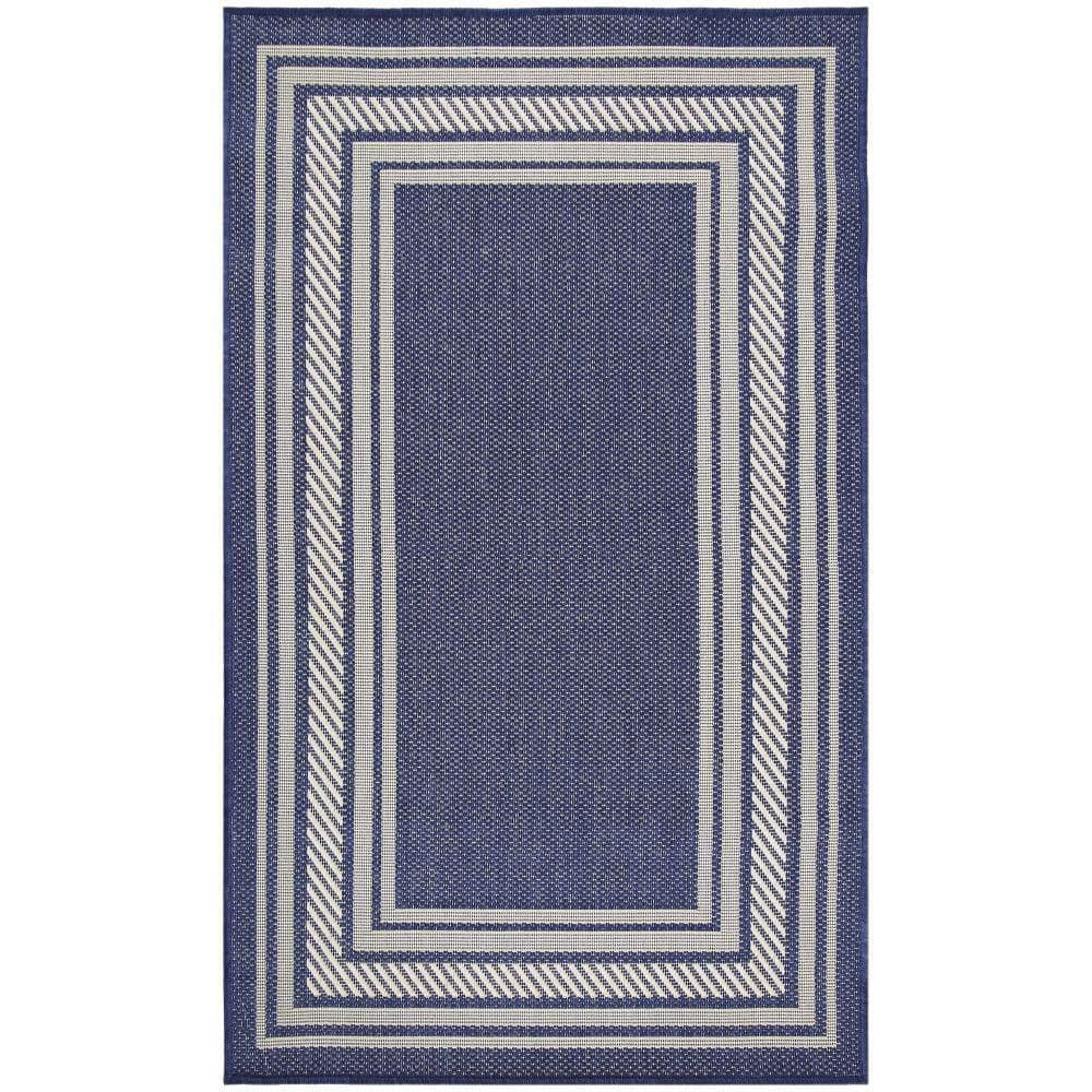 Nourison Horizon Indoor/Outdoor Navy 3 ft. x 5 ft. Bordered ...