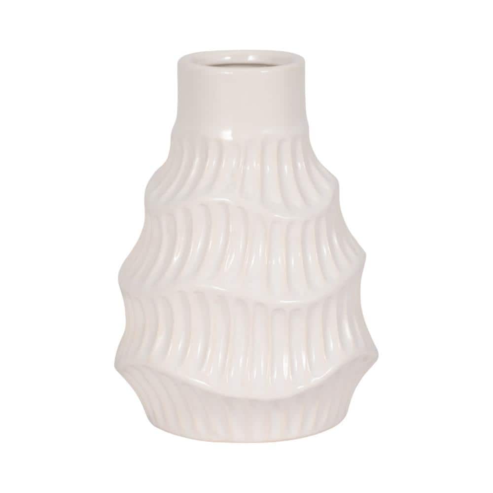 Liv & Skye 8 in. White Stoneware Urn Decorative Vase 19077-01 - The ...