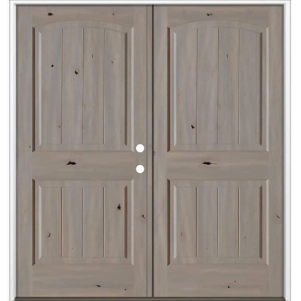 Krosswood Doors 64 in. x 80 in. Rustic Knotty Alder Arch VG Left-Hand ...