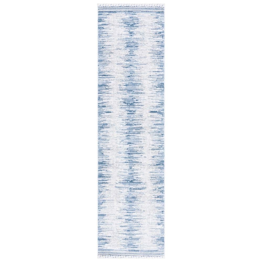 SAFAVIEH Alamo 2 ft. x 8 ft. Gray/Blue Horizontal Transitional Runner ...