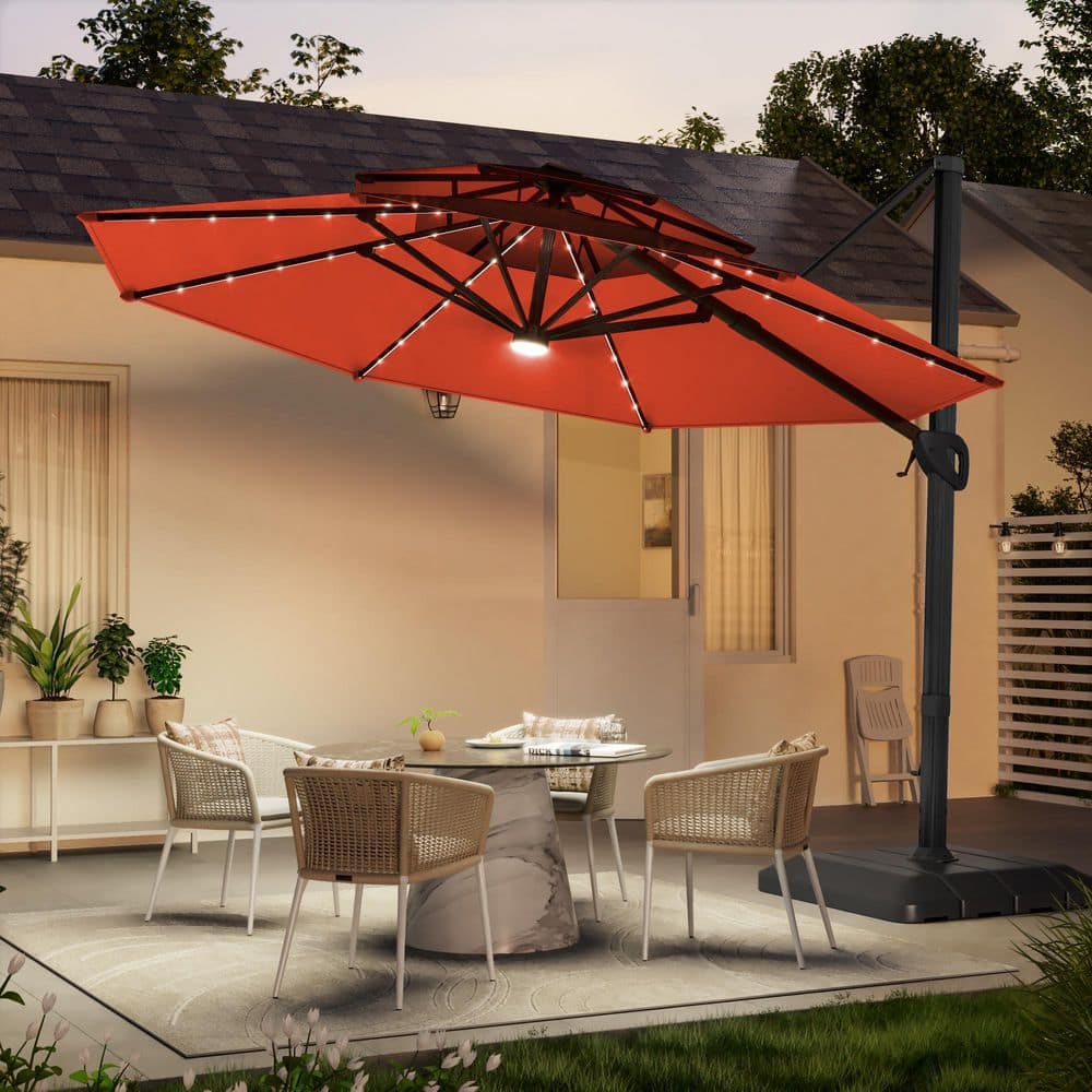 JOYESERY 11ft. LED Patio Hanging Double Top Octagon Cantilever Umbrella ...