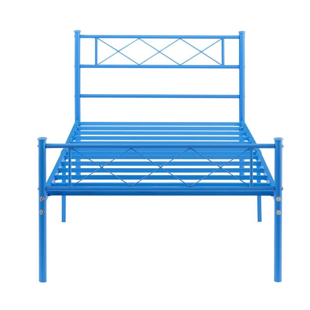 VECELO Blue Twin Metal Bed Frame For Kids, Metal Platform Bed with ...