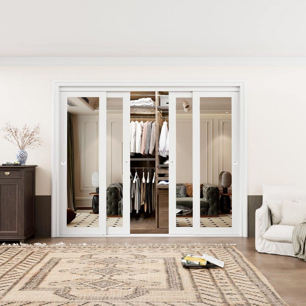 EH PUERTA 96 in. x 80 in. 1-Lite Mirror Glass White Finished MDF ...