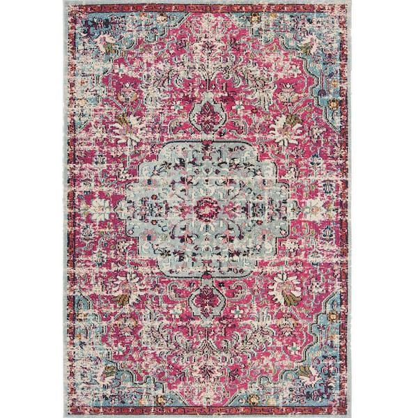 Pink Polypropylene 6 ft. x 9 ft. Geometric Indoor Area Rug A46A1-rug ...
