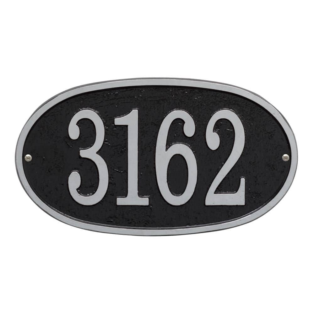 Whitehall Products Fast and Easy Oval House Number Plaque, Black/Silver ...