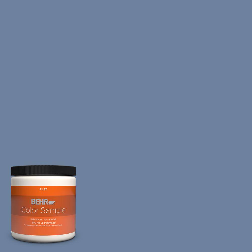 BEHR PREMIUM PLUS 8 oz. #S530-5 Brisk Blue Flat Interior/Exterior Paint ...
