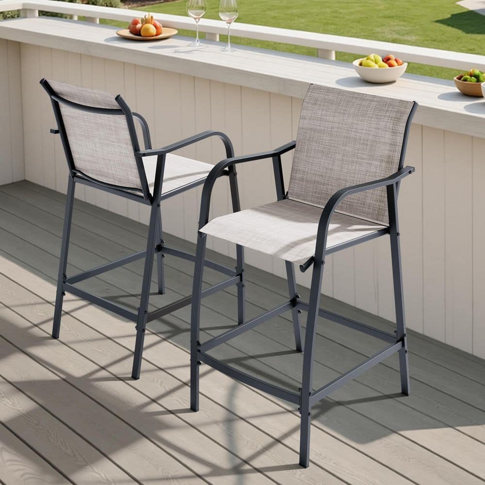 Pellebant Metal Outdoor Bar Stool Patio Bar Chairs in Gray and Brown w ...