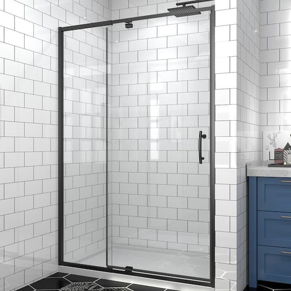 Xspracer Victoria 44-48 in. W x 71 in. H Pivot Swing Framed Shower Door in Matte Black with ...