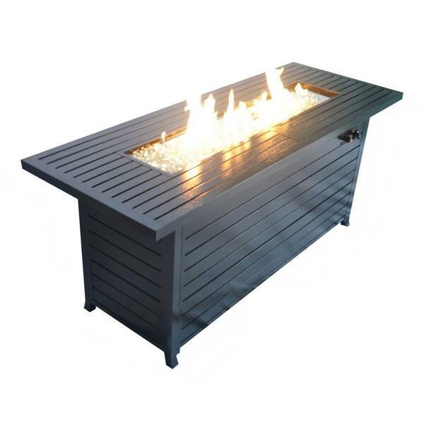 57 in. Black Rectangular Aluminum Propane Fire Pit Table with Lid ...