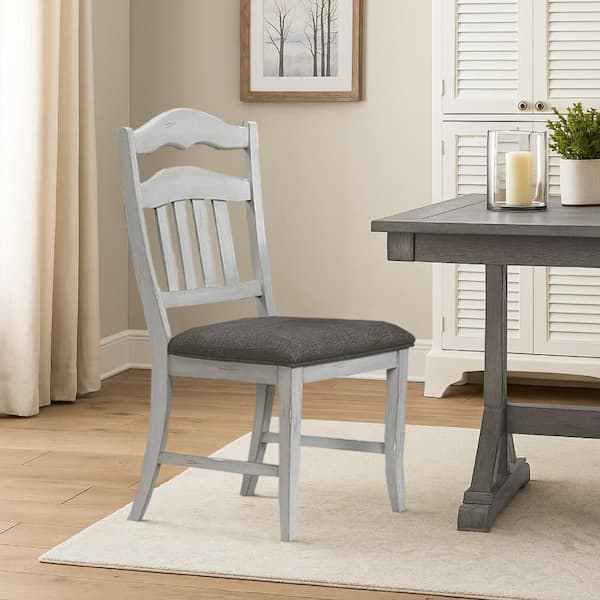 Benjara Zeke White Fabric with Ladder Back Dining Chair (Set of 2 ...