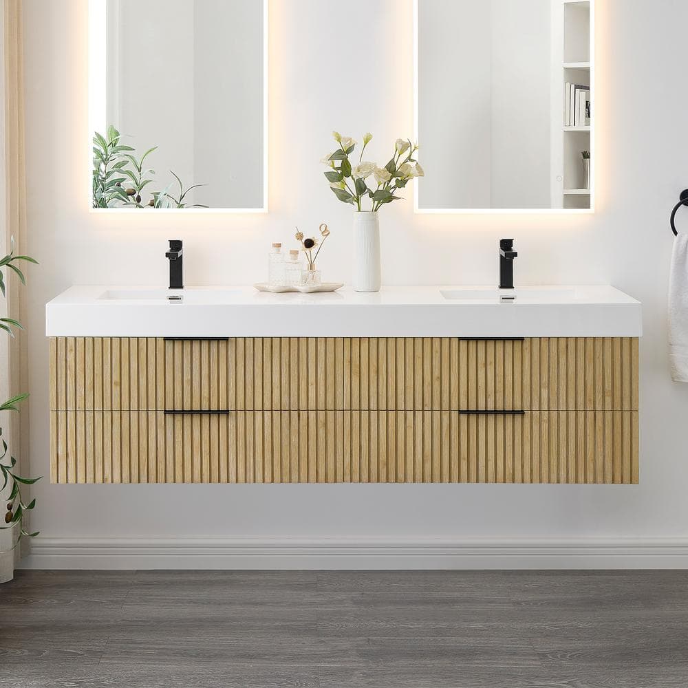 Altair Livia 72 in. W Double Sink Floating Bath Vanity in Nature Brown ...