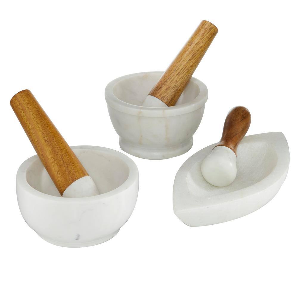 Litton Lane White Marble Natural Mortar and Pestel (Set of 3) 041219 ...