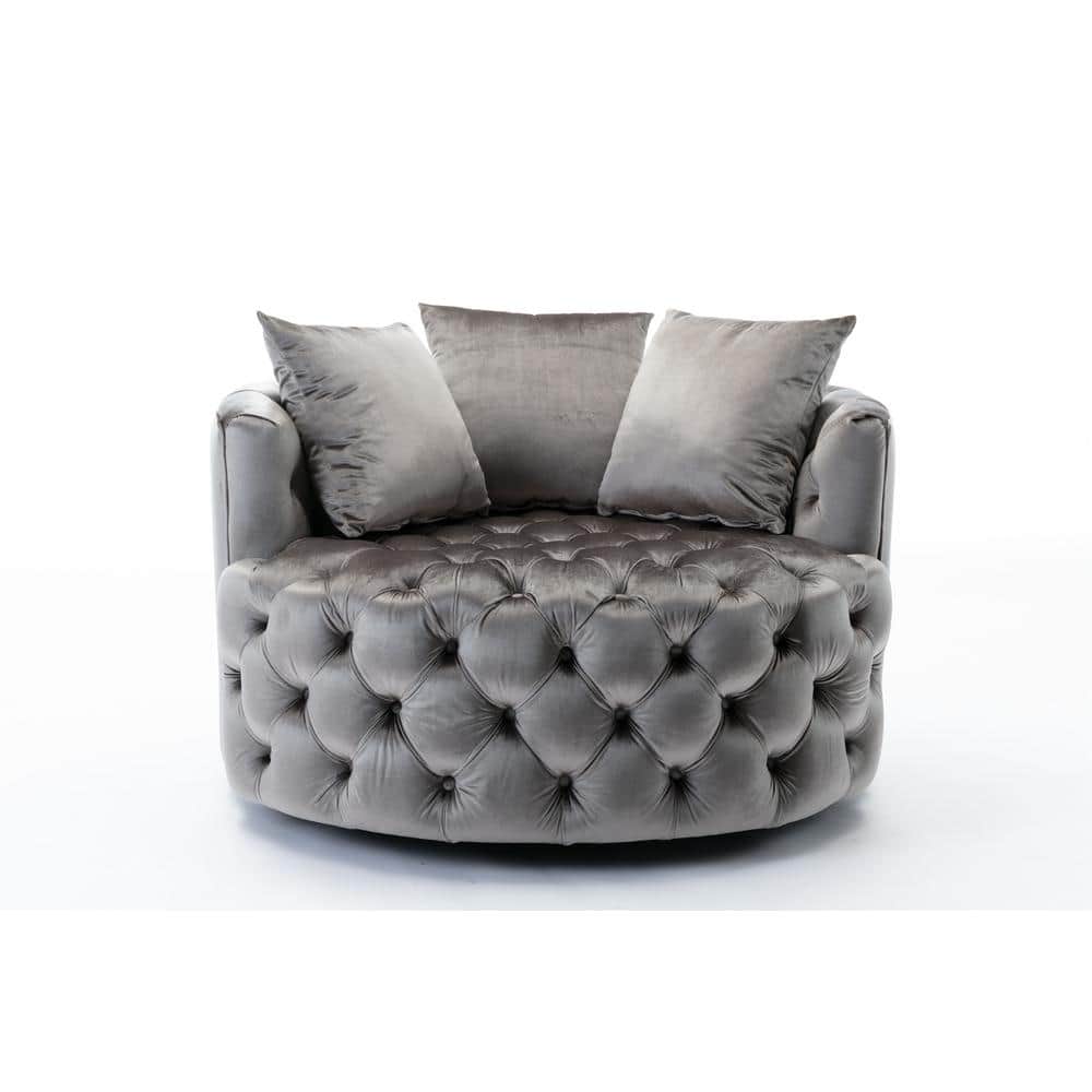 Silver Gray Velvet Swivel Tufted Accent Barrel Chair ZQ-D21917008 - The ...