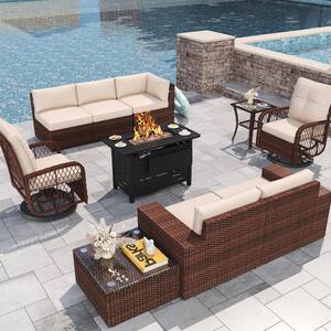 Sizzim 10-Piece Patio Wicker Sectional Set with Swivel Rocking Chairs ...