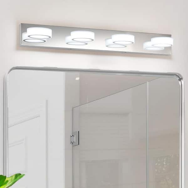 JUSHENG 32 in. 4-Light Chrome LED Vanity Light, Dimmable 5500K Daylight ...
