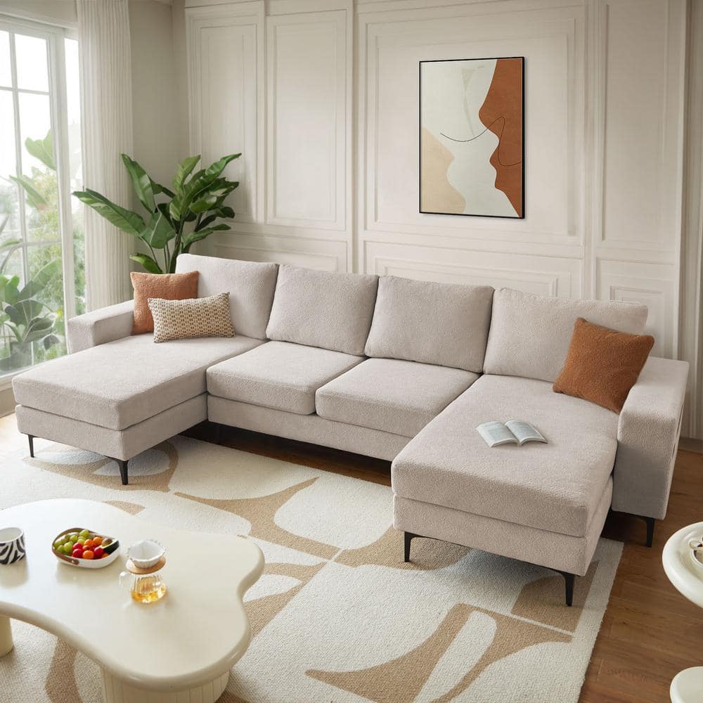 Allwex KIKI 126 in. Square Arm Modern 4-Seat Cloud Velvet U-Shape ...