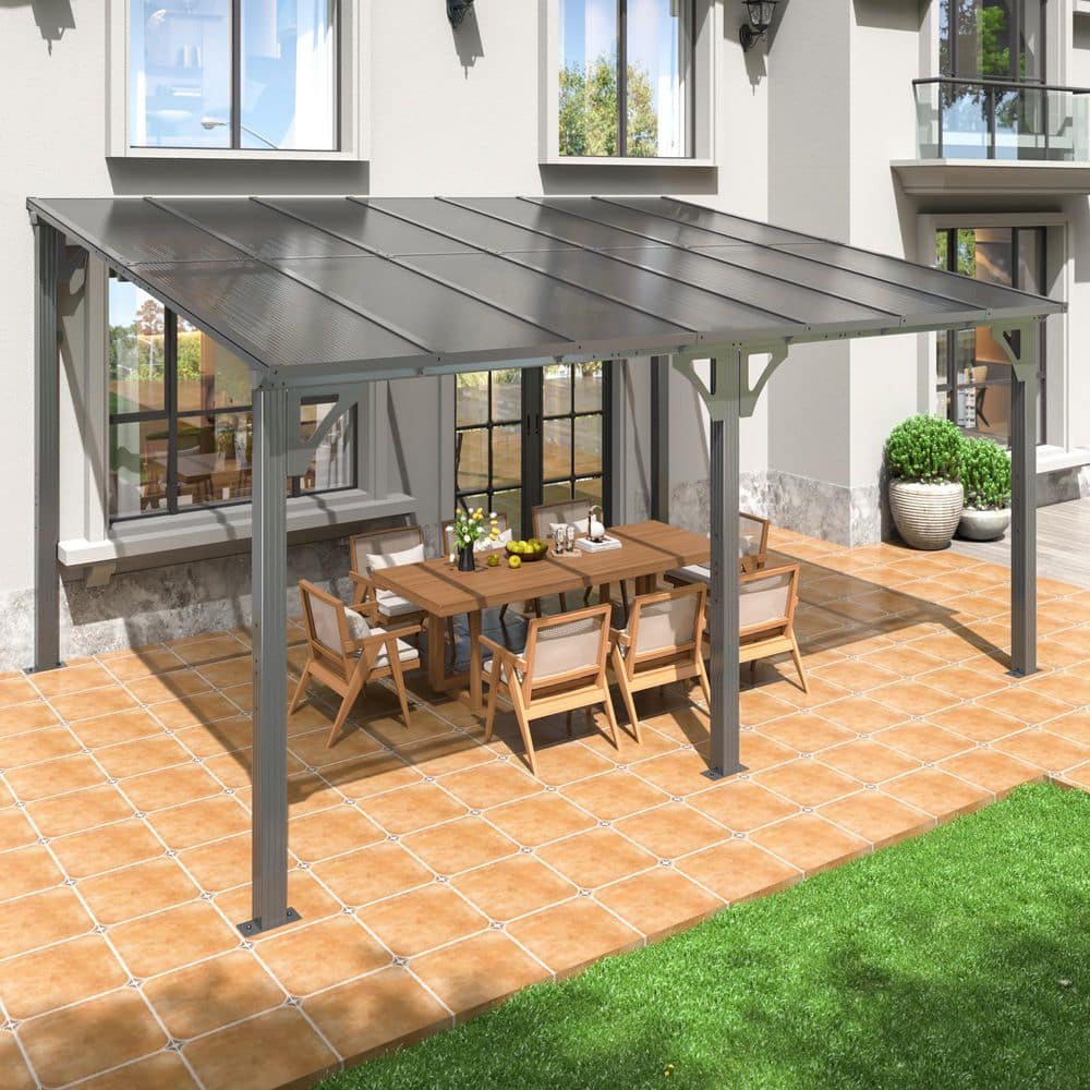 VIWAT 14 ft. x 10 ft. Hardtop Sloping Pitched Roof Gazebo Pergola, Patio Covers with Aluminum ...