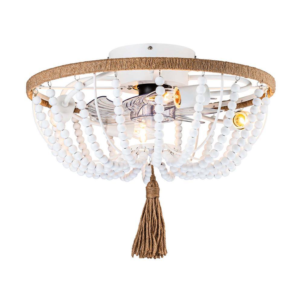 RRTYO Forrest 21 in. 4-Light Indoor Bohemian White Wooden Beaded ...
