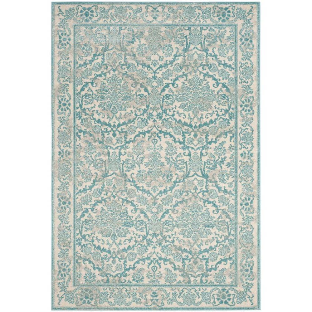 SAFAVIEH Evoke Ivory/Light Blue 7 ft. x 9 ft. Floral Border Antique ...