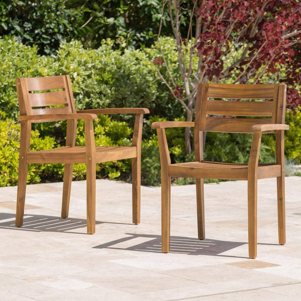 wayofatry 2-Pieces Acacia Wood Outdoor Dining Chairs in Teak for Garden ...