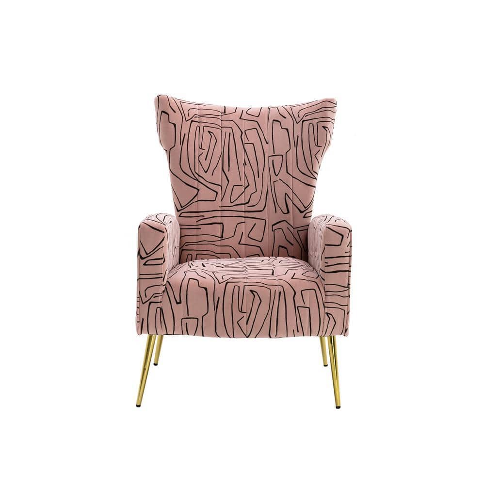 Pink Velvet Wing Back Chair with Golden Legs ZQ-W39541978 - The Home Depot