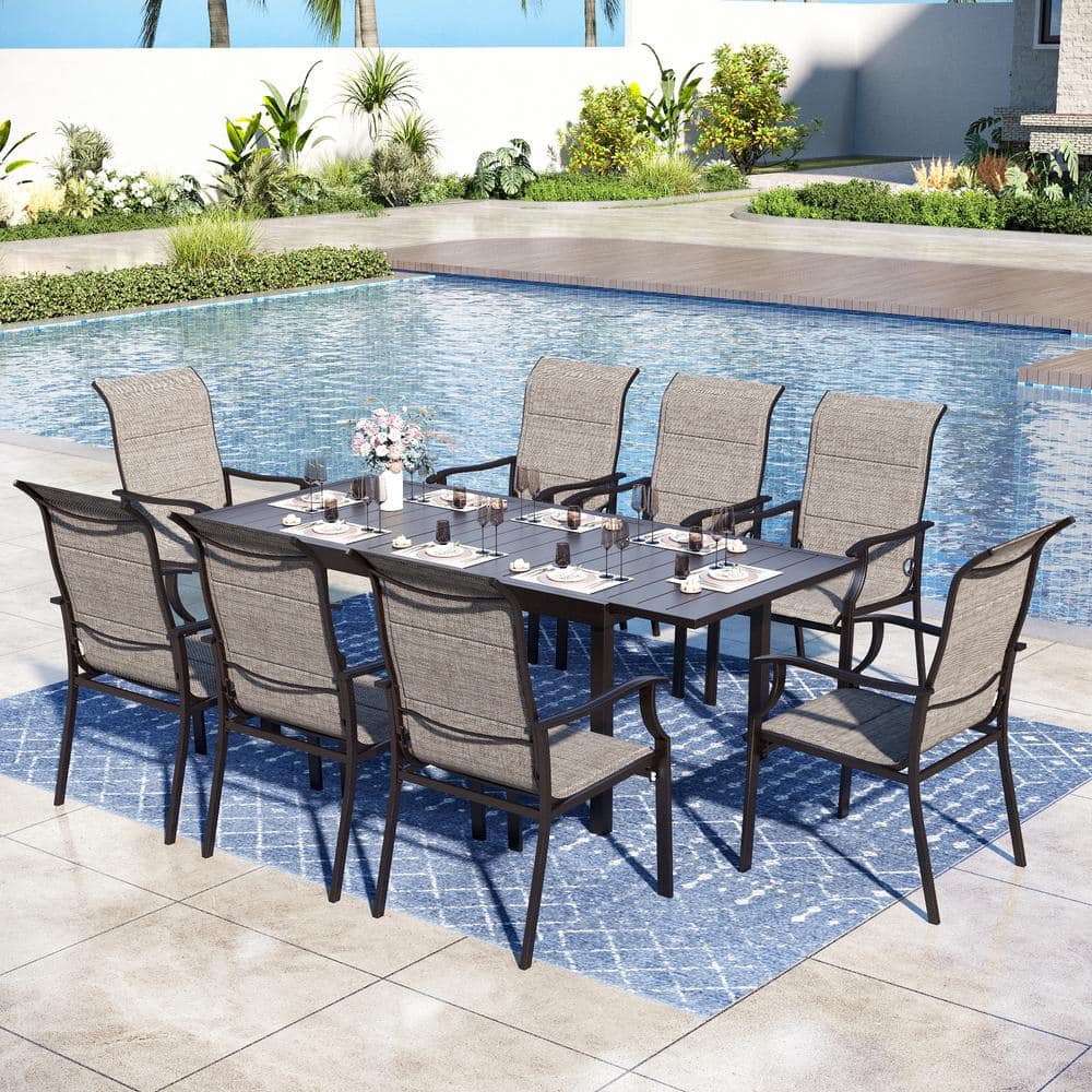PHI VILLA 9-Piece Metal Patio Outdoor Dining Set with Expandable Table ...