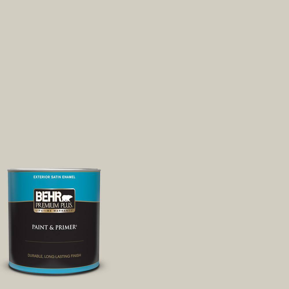 BEHR PREMIUM PLUS 1 qt. #N320-2 Toasty Gray Satin Enamel Exterior Paint ...
