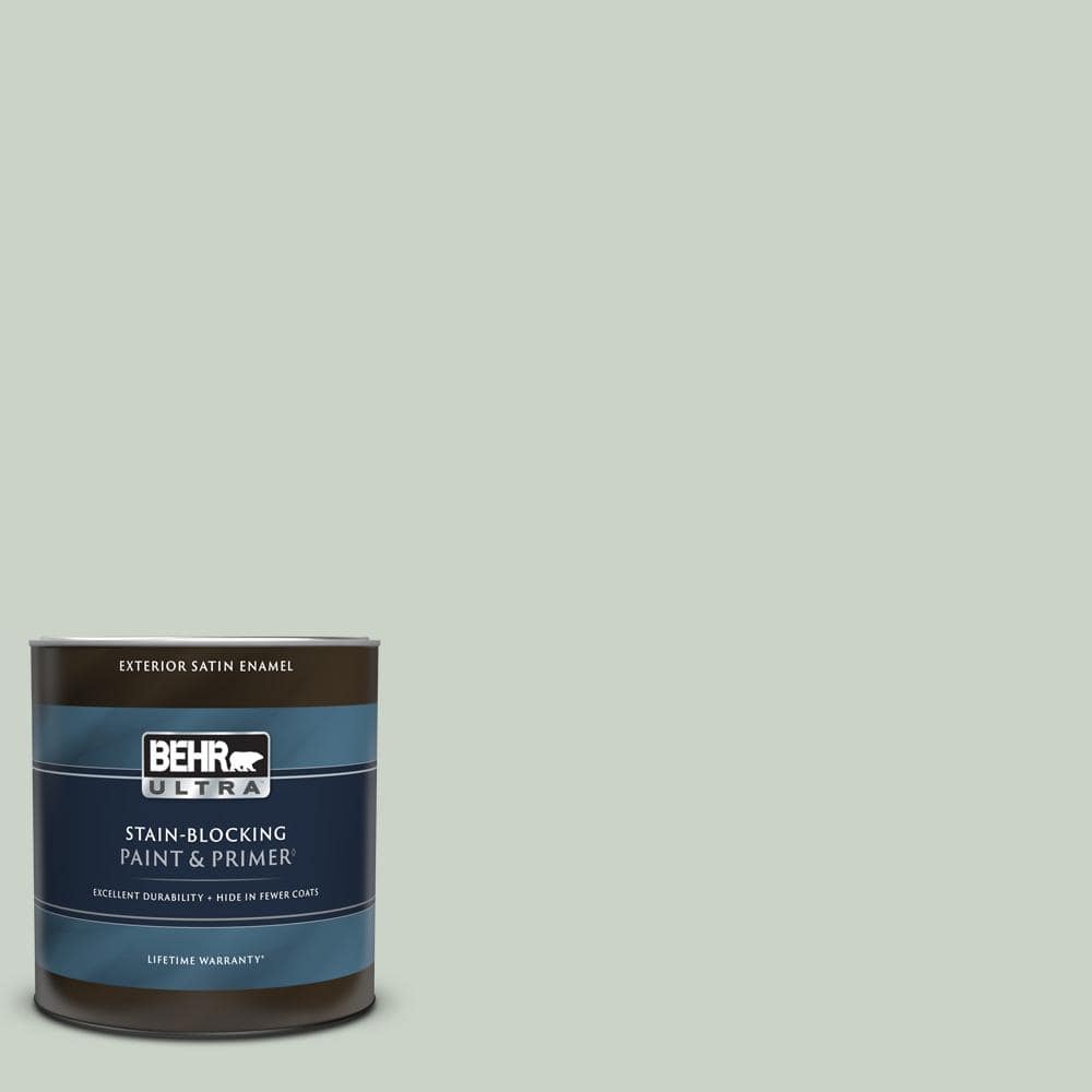 BEHR ULTRA 1 qt. #MQ3-48 Shy Green Satin Enamel Exterior Paint & Primer ...