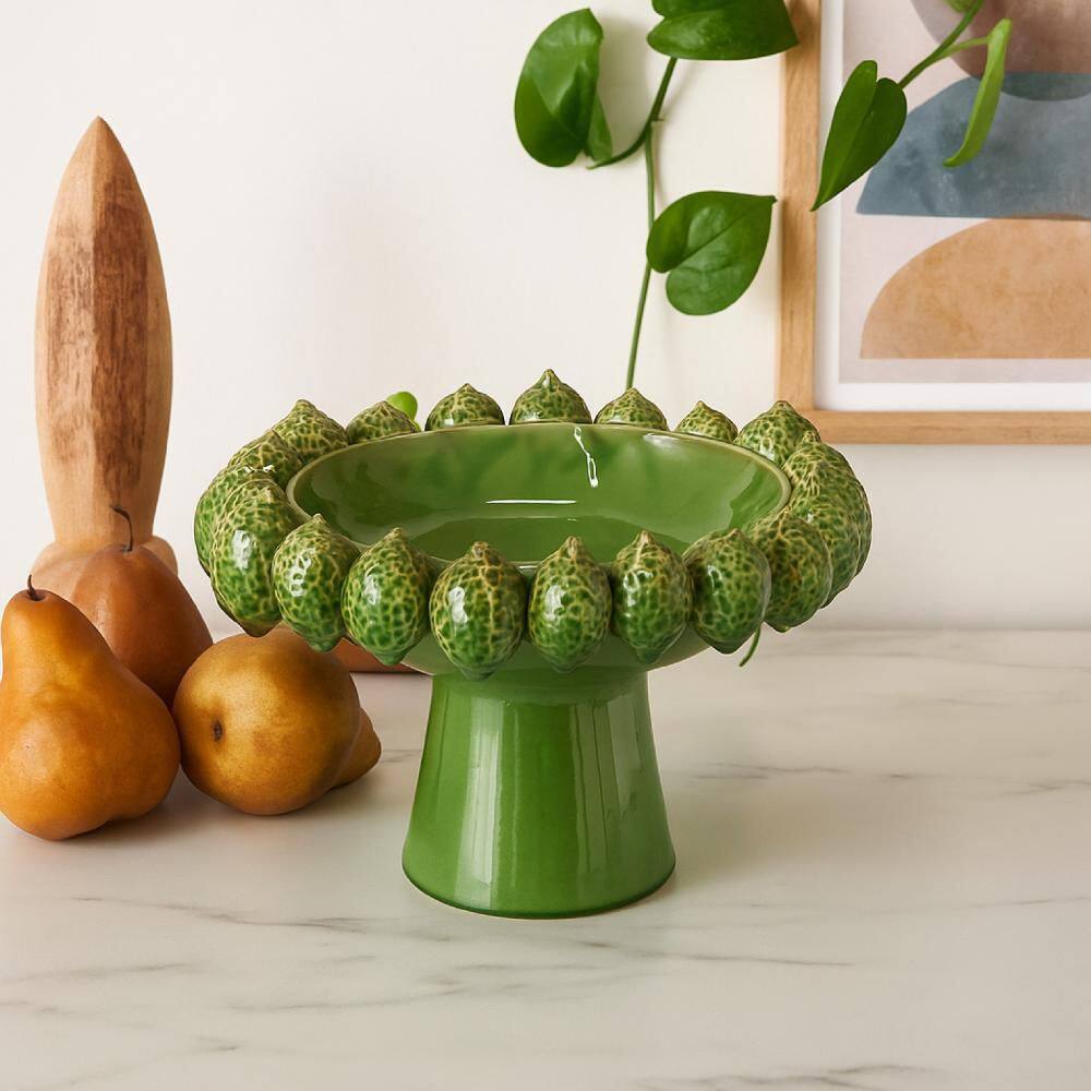 Benjara Rambo Green Round Ceramic 13.25 in. Decorative Bowl BM335094 ...