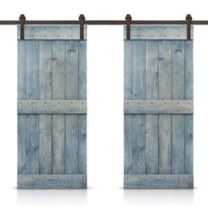 CALHOME Mid-Bar Series 36 in. x 84 in. Solid Denim Blue Stained DIY Pine Wood Interior Sliding ...