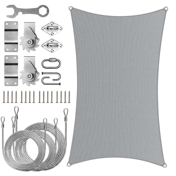 COLOURTREE Pro Ring Rectangle 16 ft. x 24 ft. Grey Sun Shade Sail CPR ...