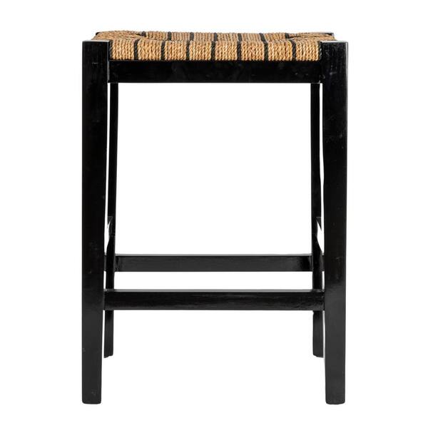 Storied Home Willow brook 25.25 in. Black Finish Backless Mahogany Wood Bar Stool with Seagrass ...