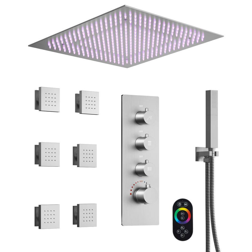 GRANDJOY 20 in. 7-Spray RBG with Thermostatic Valve, 6-Jet Ceiling ...