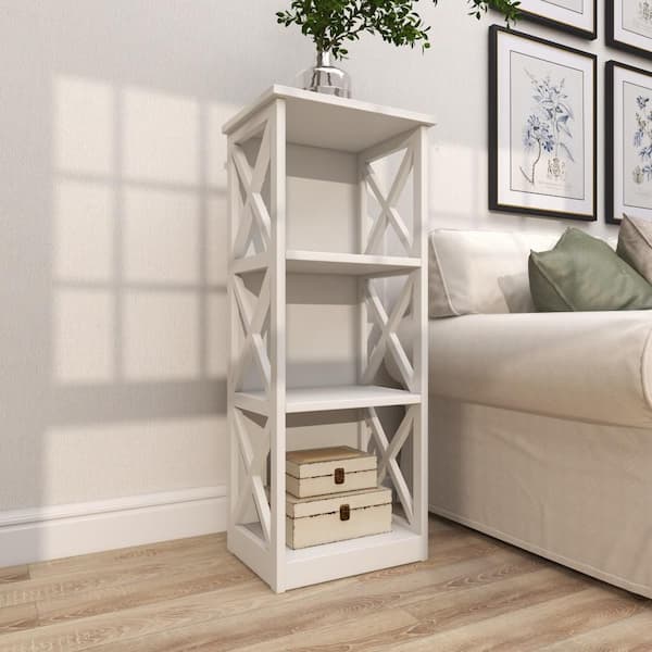 Litton Lane Celina 40 in. Tall White Wood 4 Shelves Stationary Bookcase ...