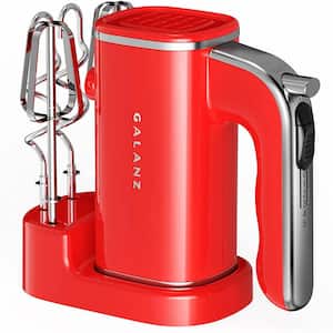 OVENTE 5-Speed Ultra Power Hand Mixer with Free Storage Case, Red HM151R