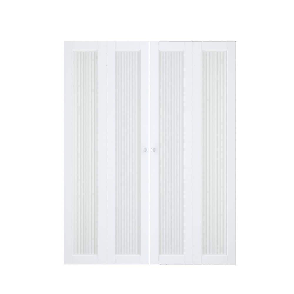 TENONER 60 in. x 80 in. (Double Doors) White Frosted Glass Single Glass ...