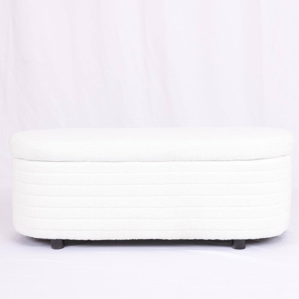 KINWELL 49.6 in. Wide White Teddy Fabric Upholstered Rectangle Ottoman ...