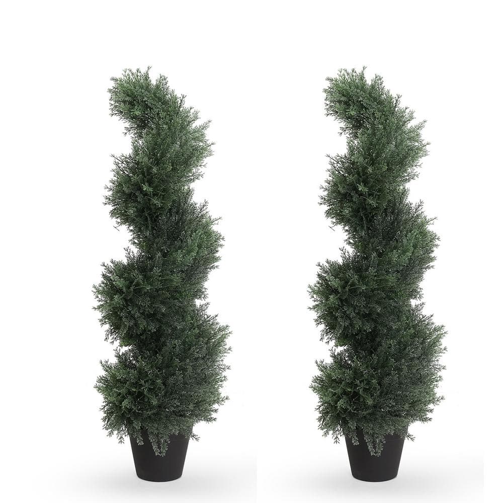 poetree 3 ft. Green Artificial Cedar Spiral Tree Topiary in Pot ...
