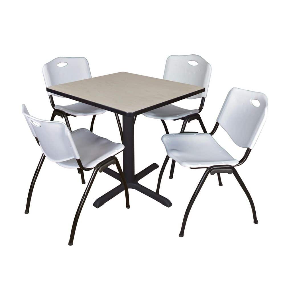 Regency Cain 30 in. Maple Square X-Base Breakroom Table Desk and 4 M ...